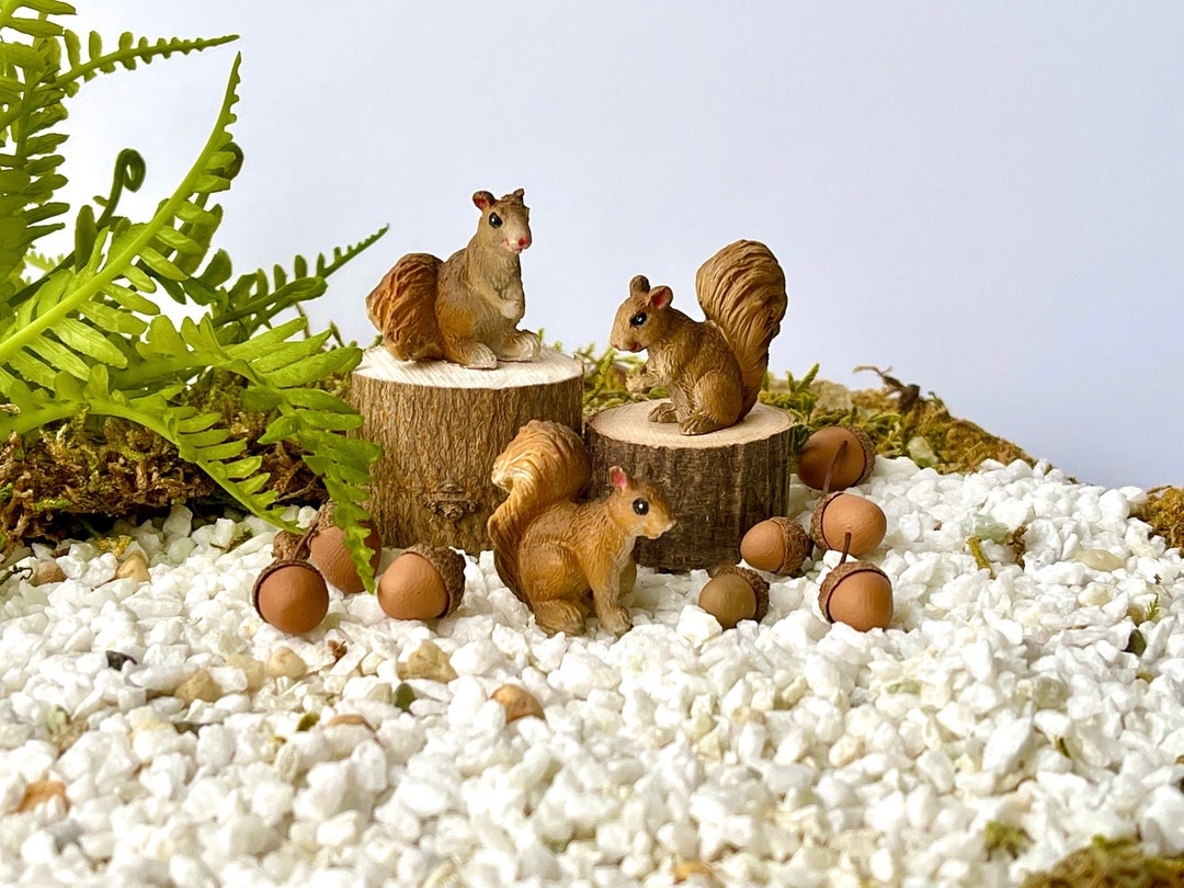 Miniature Squirrels, Mini Squirrels, Fairy Garden Accessories, SET OF 3 ...