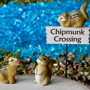 Miniature Chipmunks Figurine, Chipmunk Crossing Fairy Garden Sign ...