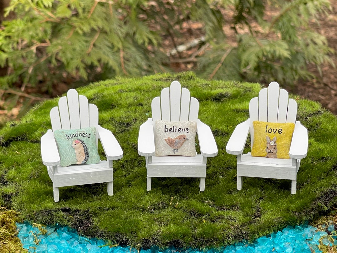 Handcrafted Miniature Adirondack Chair, Miniature Pillow, Fairy Garden ...