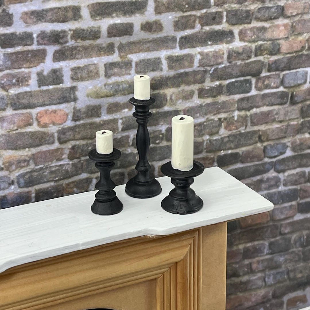 3 Miniature Candlesticks Candle Holders Pillar, Halloween Minis, Mantel ...