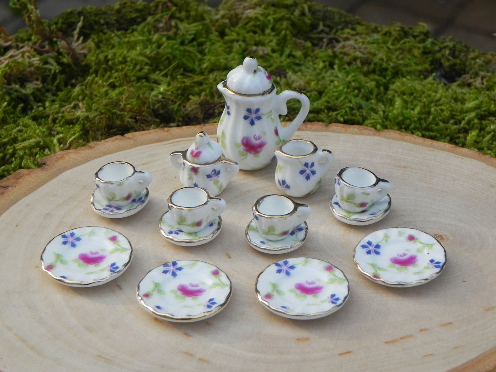 Fairy Garden Tea Cup Set Floral Fairy Accessories for Fairy - Etsy