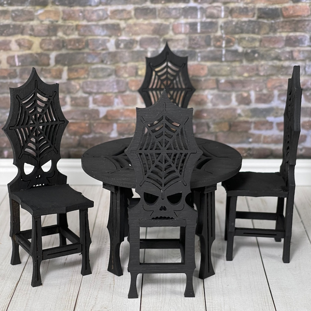 Miniature Halloween Table Chairs, Spooky Gothic Witch Haunted Parlor ...