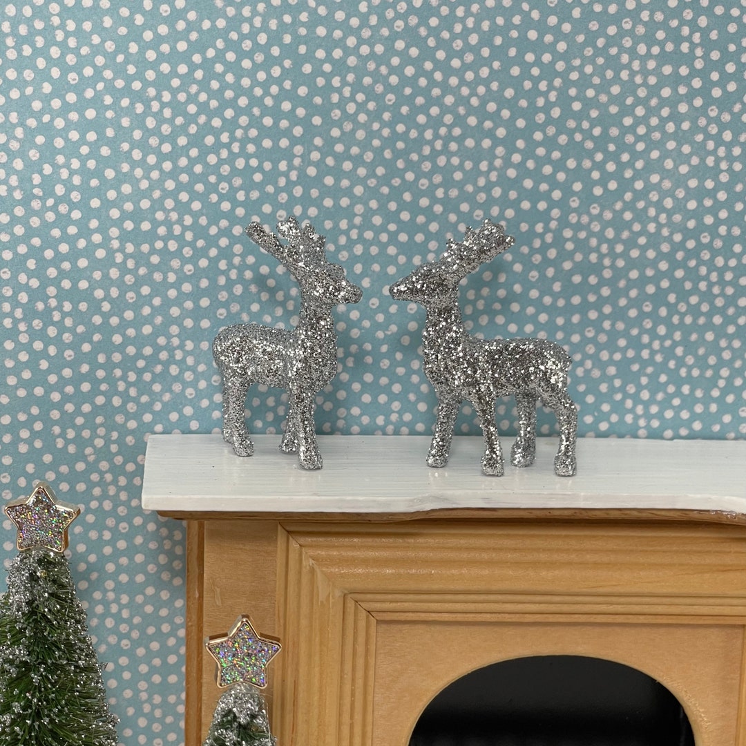 Miniature Reindeer Silver Glitter, Christmas Tree Minis, Dollhouse ...