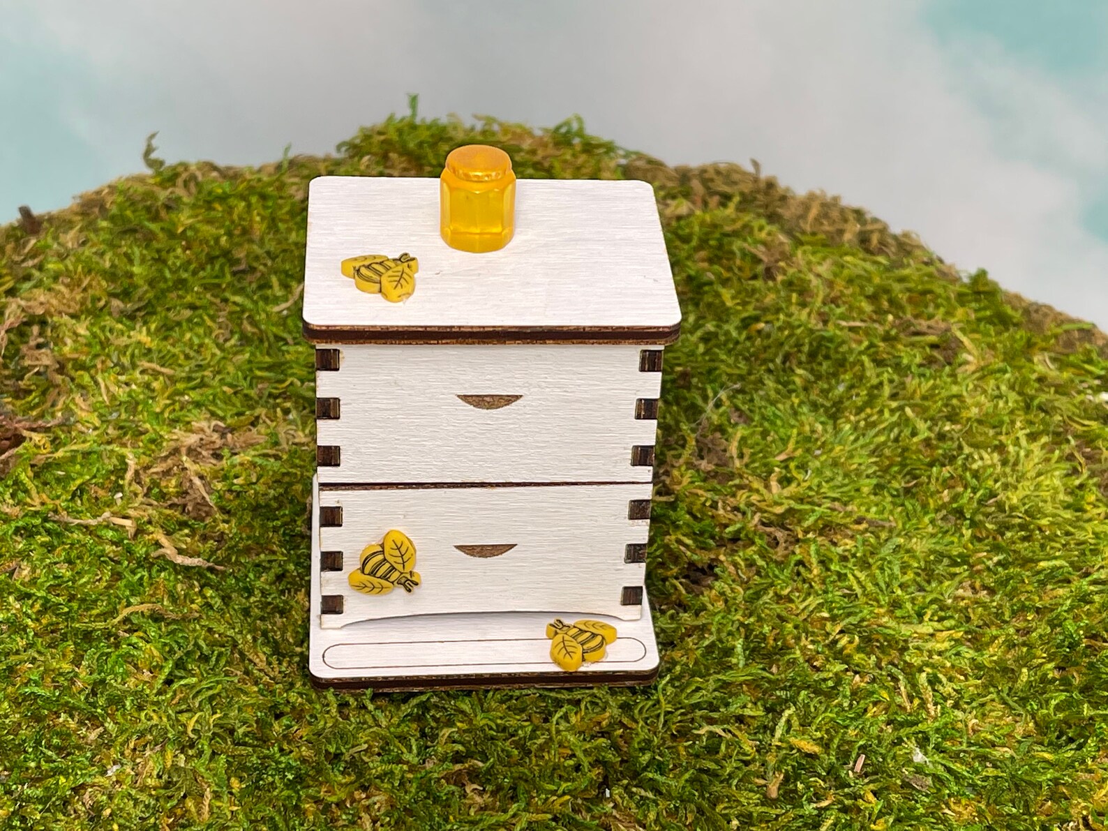 Miniature White Bee Hive, Miniature Beehive, Miniature Honey Jar, Bee ...