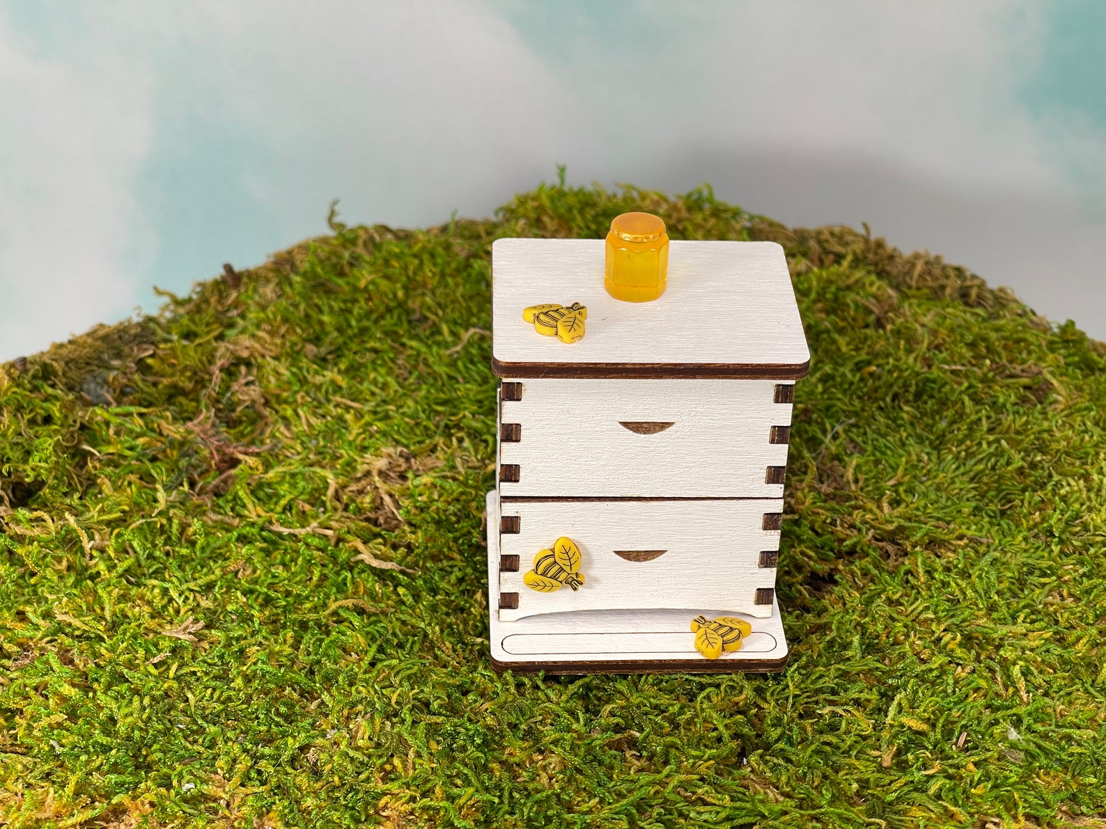 Miniature White Bee Hive, Miniature Beehive, Miniature Honey Jar, Bee ...