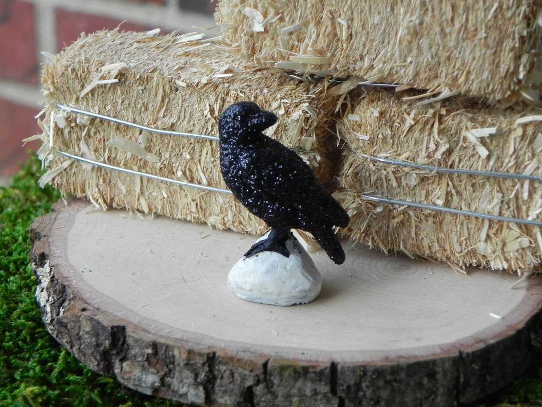 Miniature Crow Raven Balck Bird, Miniature Glitter Crow, Fairy Garden ...