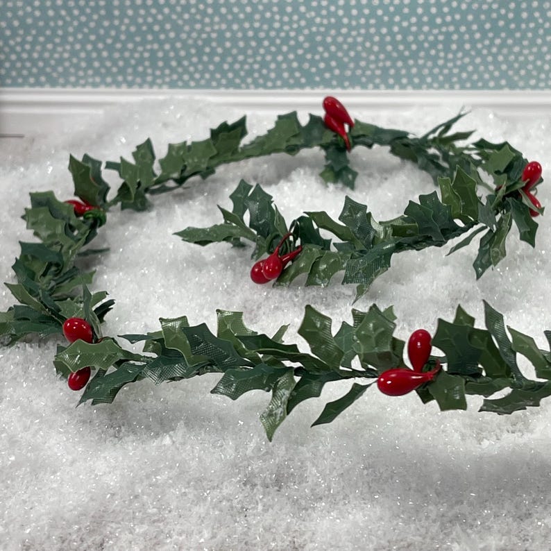Miniature Artificial Holly Leaf Garland Roping Berries, Mini Floral ...