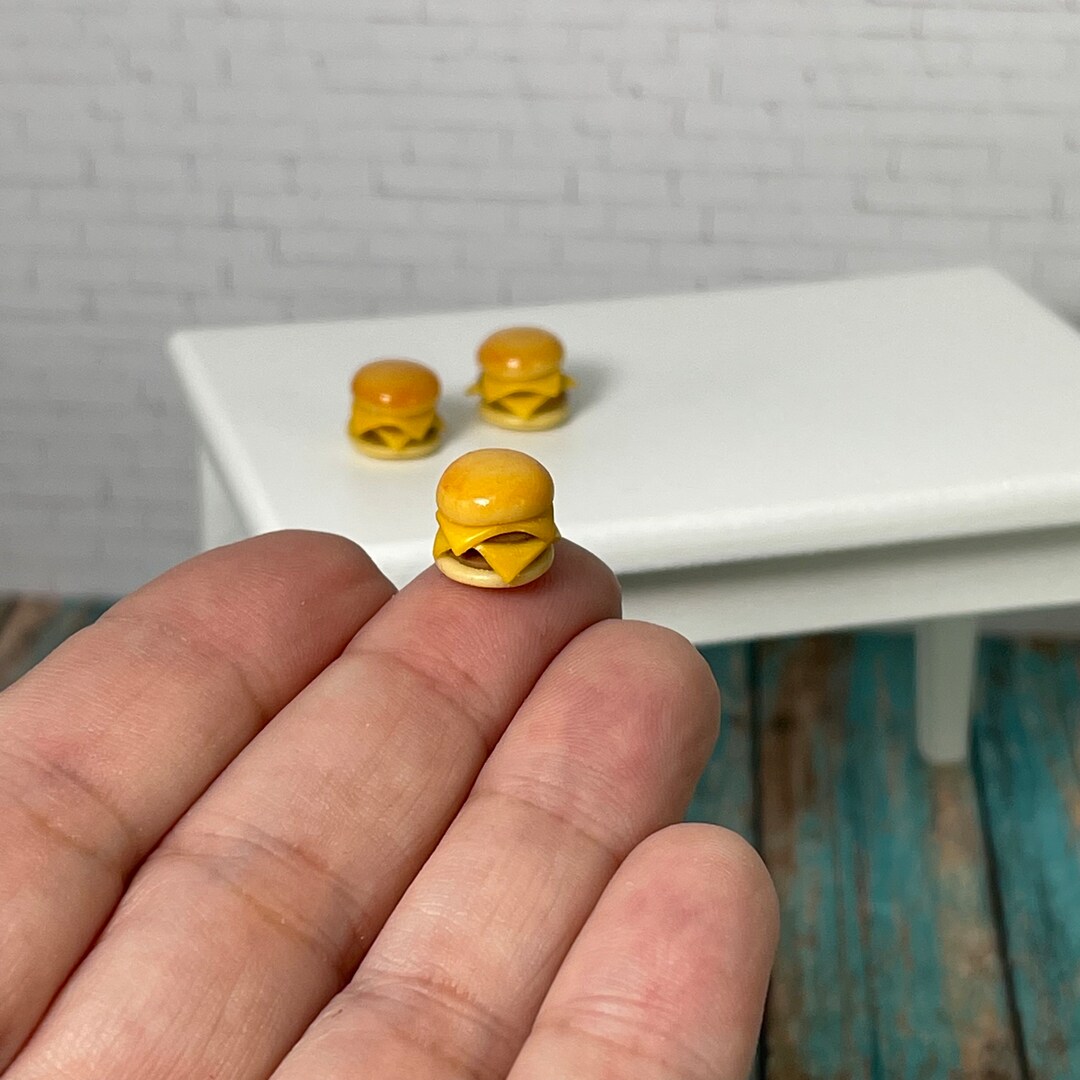 Miniature Double Cheeseburger, Accessory for Fairy Garden, Dollhouse ...