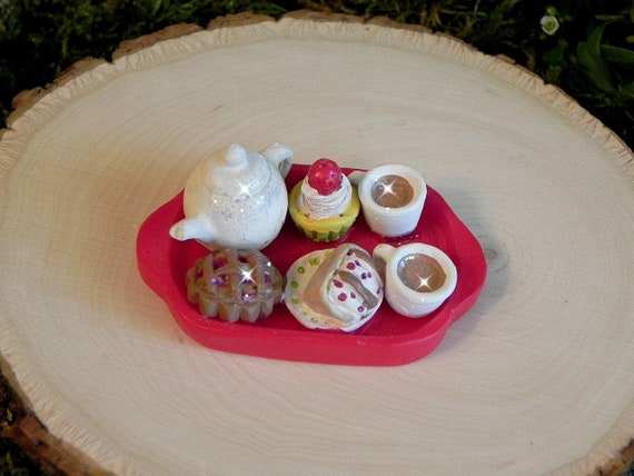 Fairy Garden Tea Set Tray cakes cupcake fairy accessories | Etsy