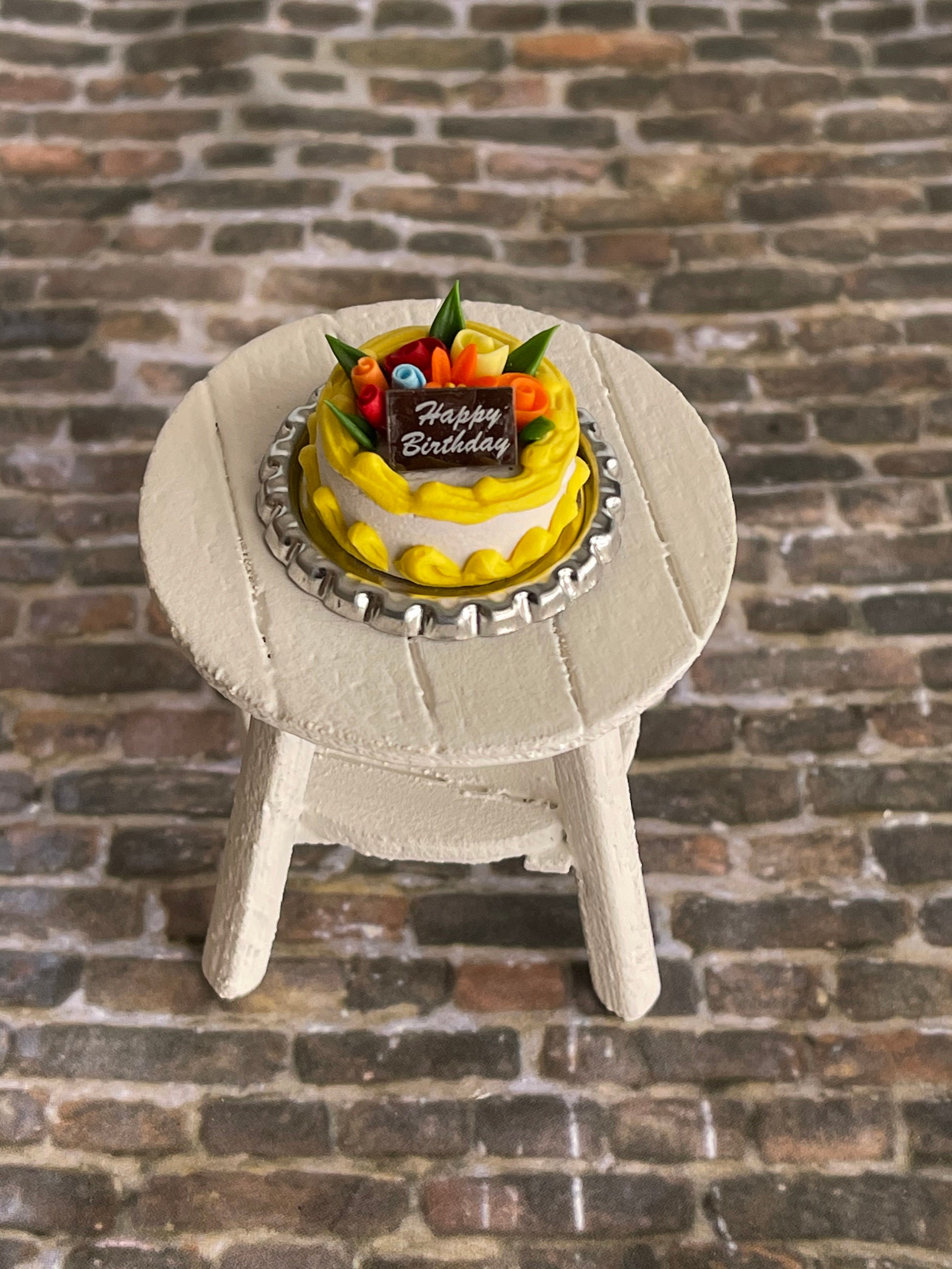 Miniature Birthday Cake on Plate, Dollhouse Accessories, Fairy Garden ...