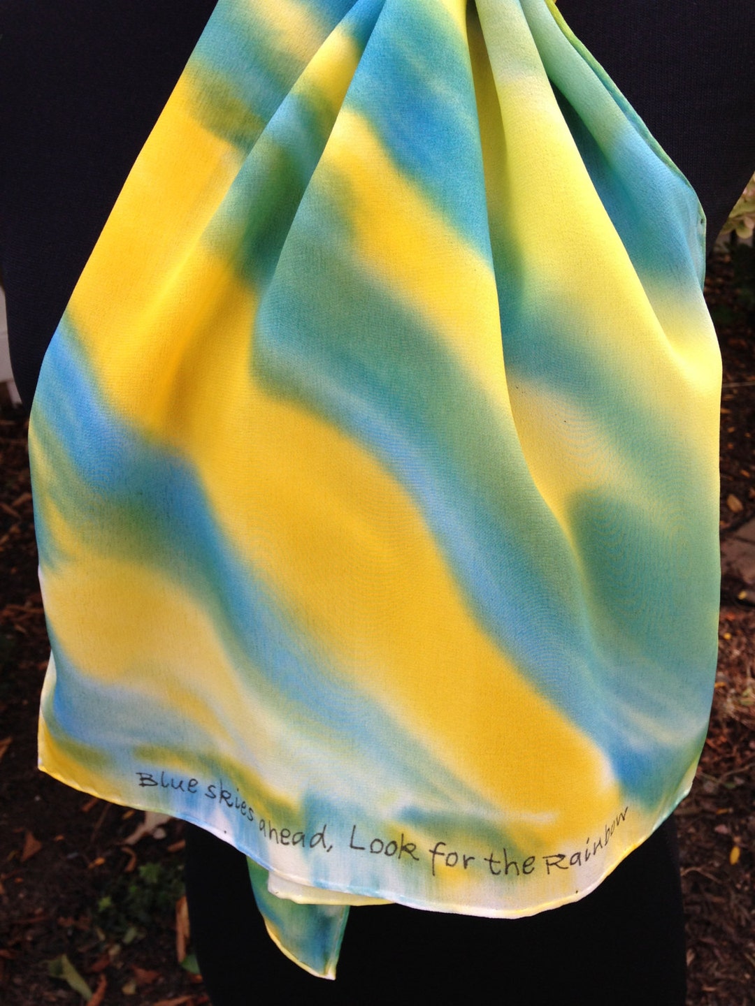 Blue, Yellow Silk Scarf, Hand Painted Blue, Yellow Scarf, Blue Skies ...