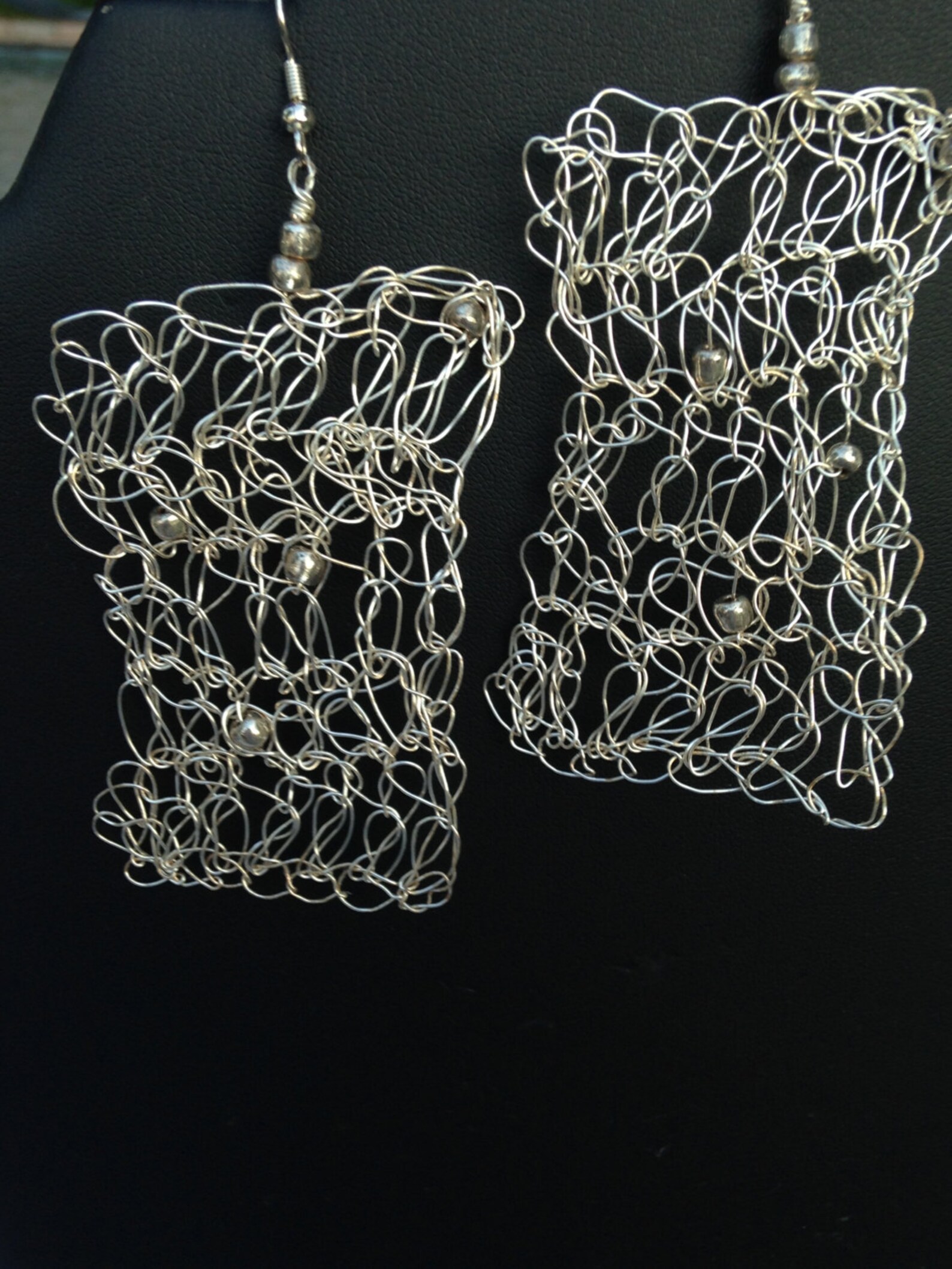 Wire Crochet Silver Earrings, Rectangle Earrings, Wire Lace Earrings ...