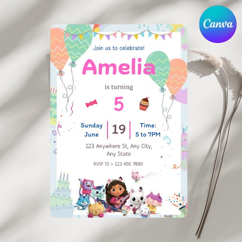 Editable Gabby’s Dollhouse Birthday Invitations, Kids Birthday ...