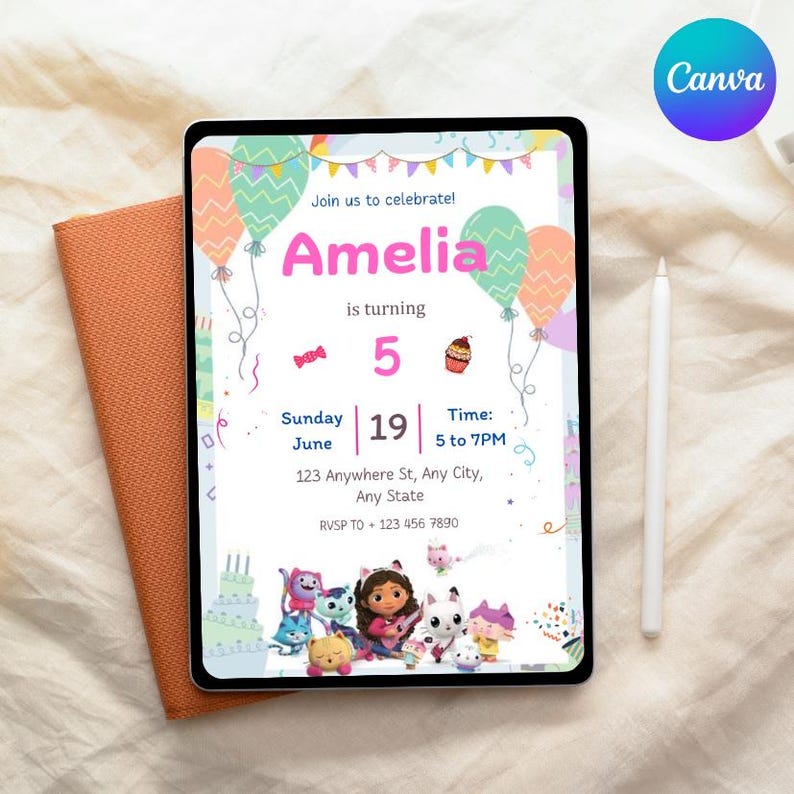 Editable Gabby’s Dollhouse Birthday Invitations, Kids Birthday ...