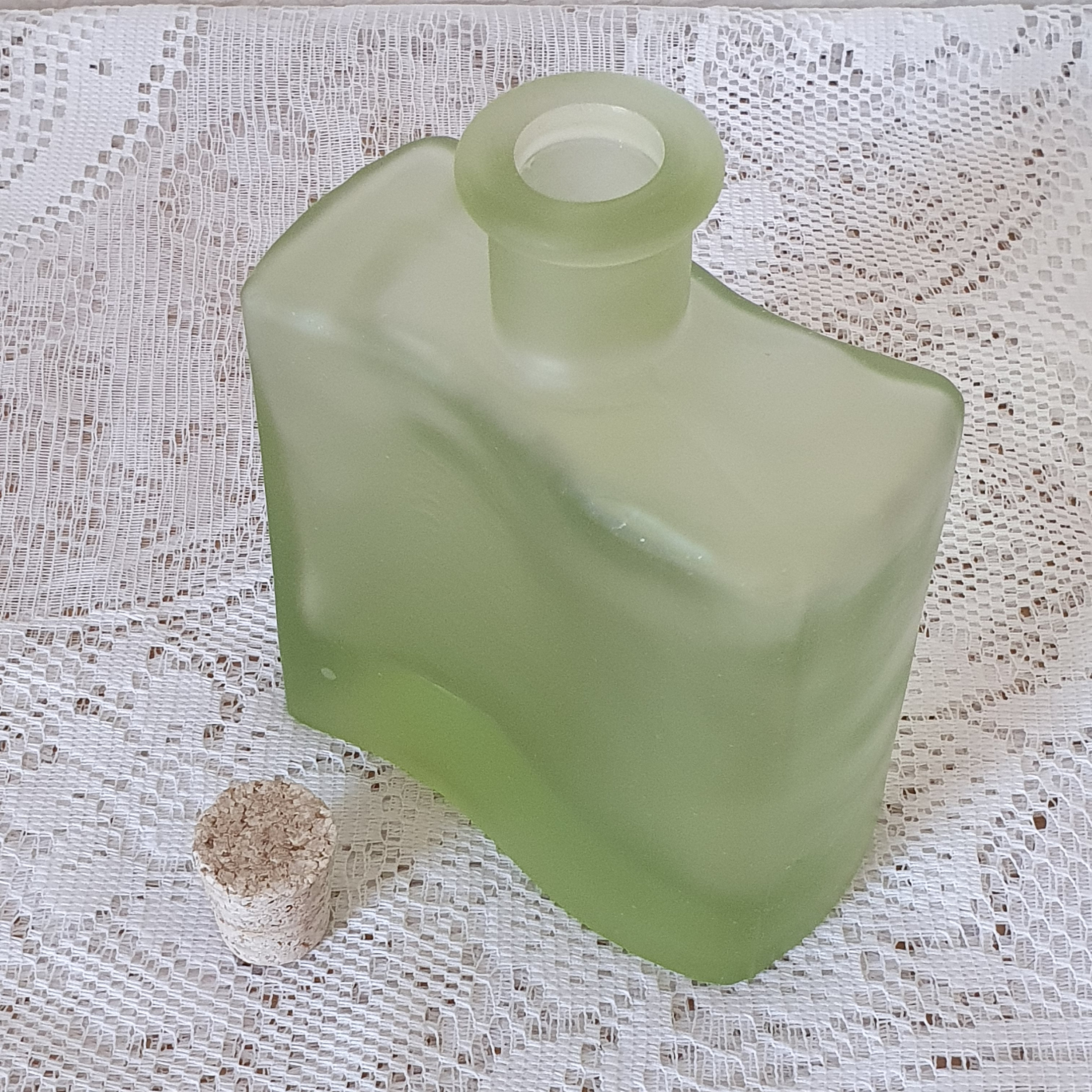 Vintage Green Frosted Glass Square Bottle With Cork Stopper - Etsy UK
