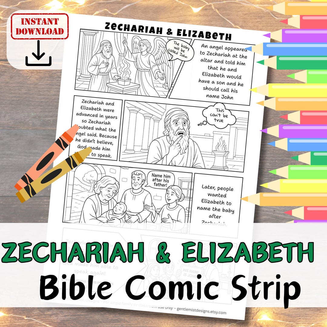 ZECHARIAH & ELIZABETH Bible Nativity Comic Strip Story Coloring Page ...