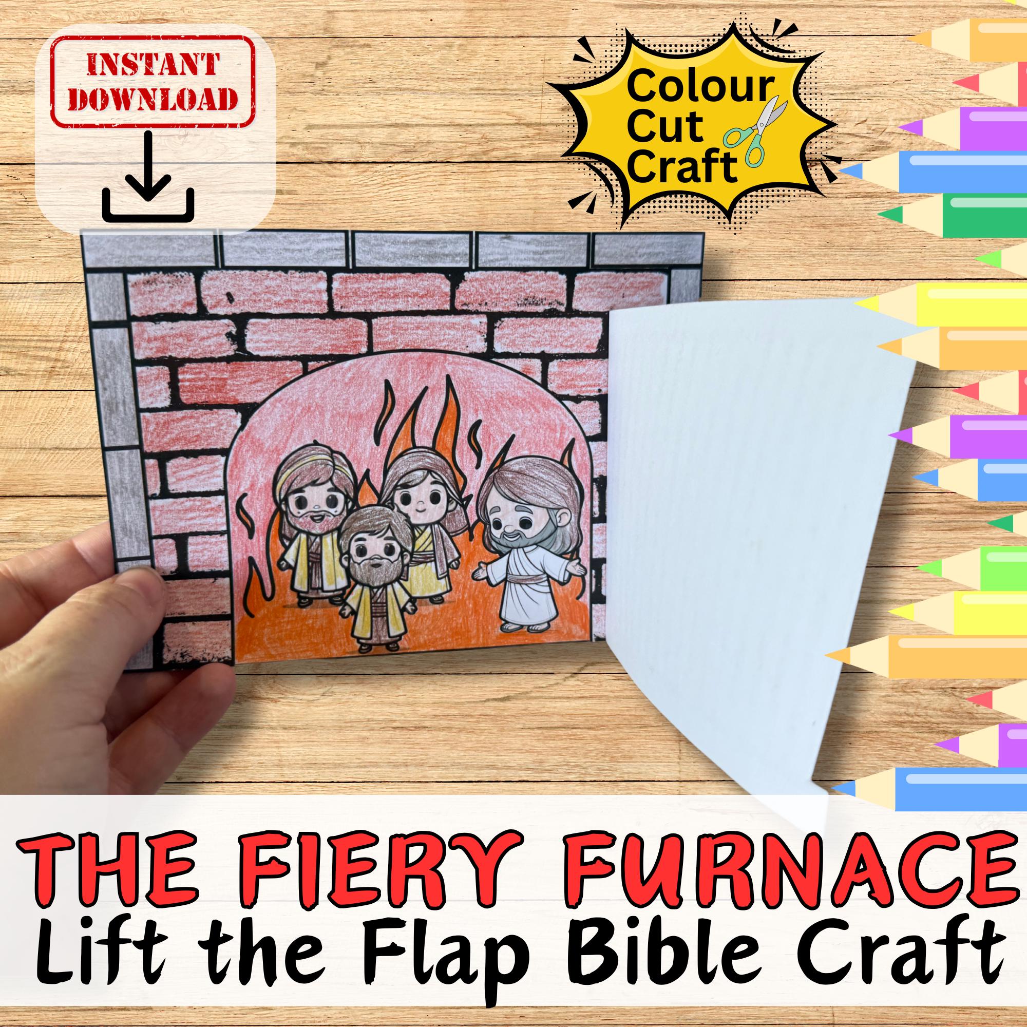 THE FIERY FURNACE Bible Story Lift the Flap Paper Craft for Kids Sunday ...