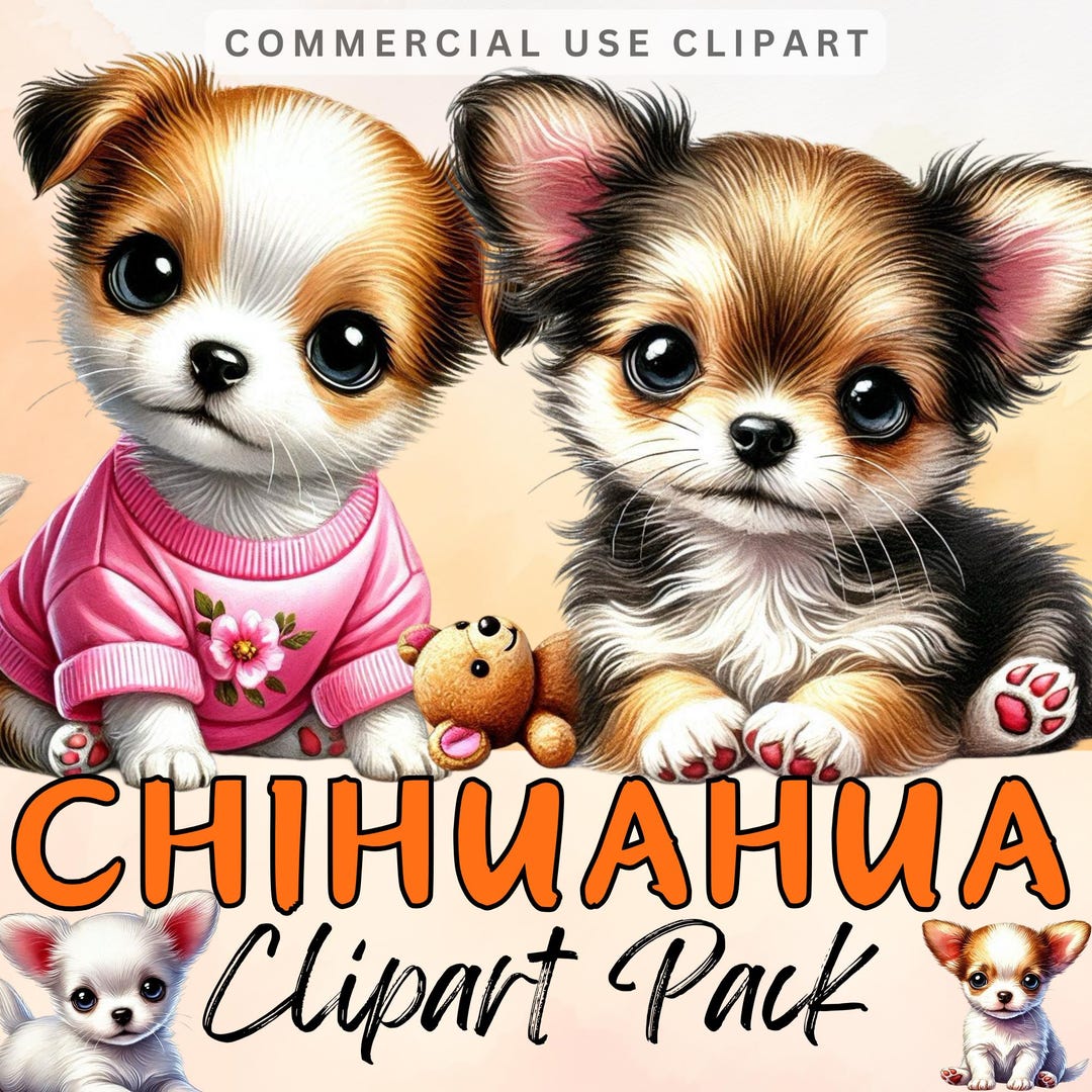 CUTE CHIHUAHUA Clipart Pack. Adorable Puppy Dog Junk Journal Card ...