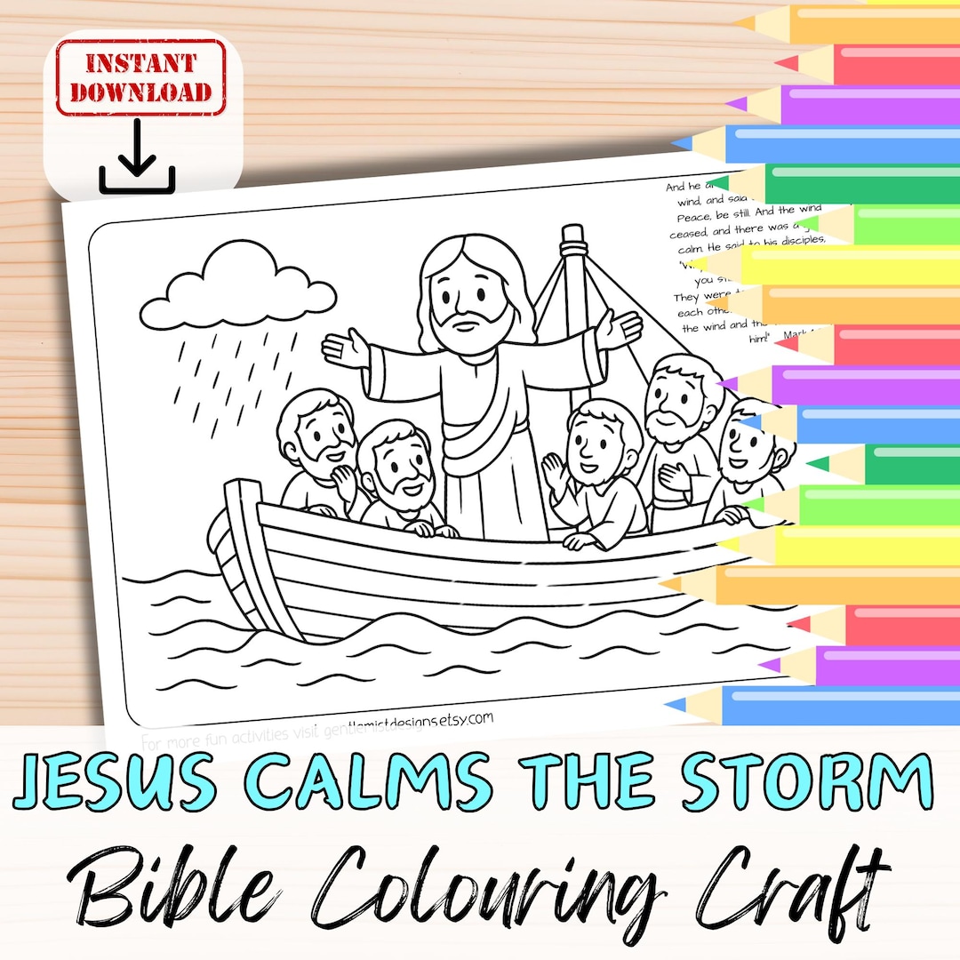 JESUS CALMS the STORM Bible Verse Coloring in Sheet Activity for Kids ...