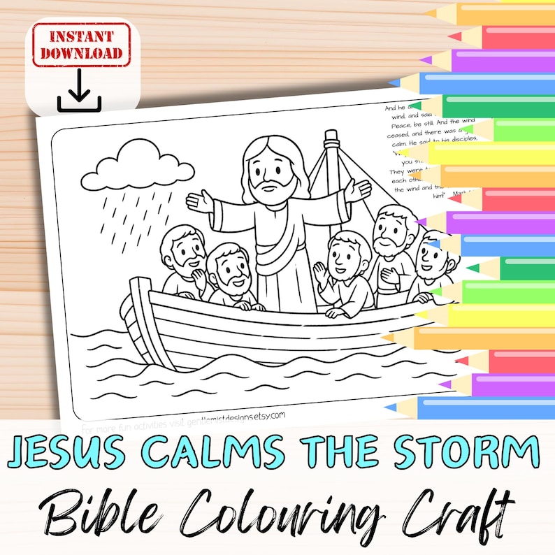JESUS CALMS the STORM Bible Verse Coloring in Sheet Activity for Kids ...