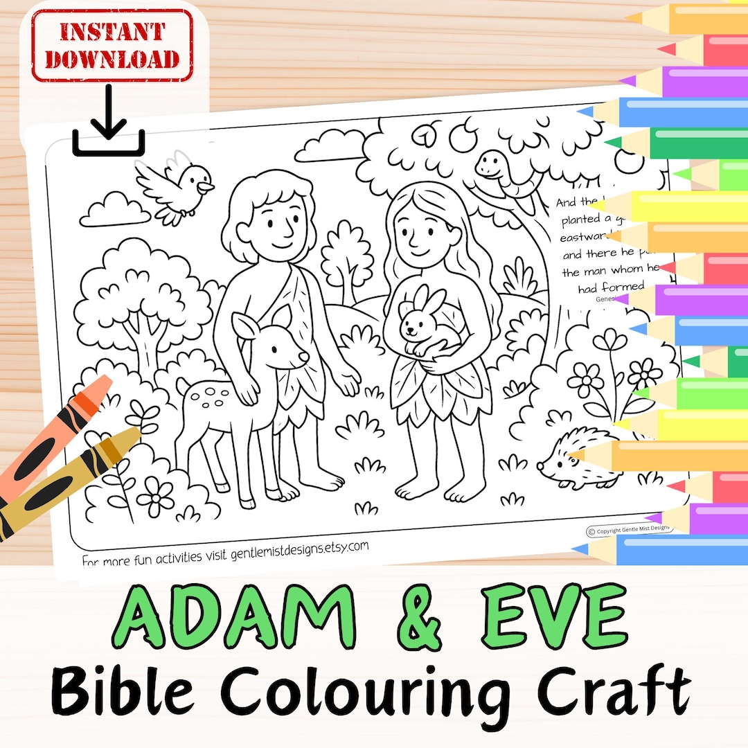 ADAM & EVE Garden of Eden Bible Verse Coloring in Sheet Activity for ...