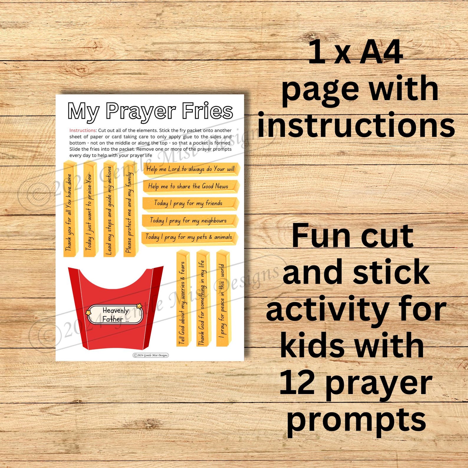 PRAYER FRIES Bible Paper Craft Activity Kit for Kids. Sunday School ...