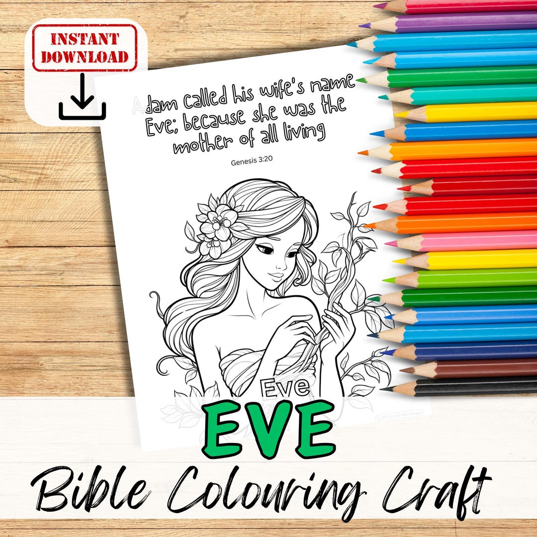 EVE Bible Story Character Verse Colouring Sheet Activity for Kids ...