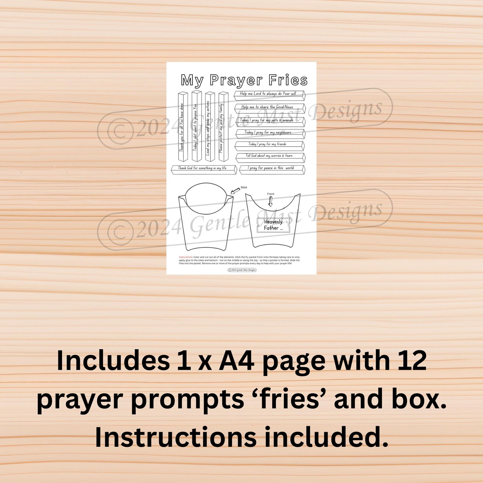 PRAYER FRIES Bible Coloring Sheet Craft Activity Kit for Kids. Sunday ...