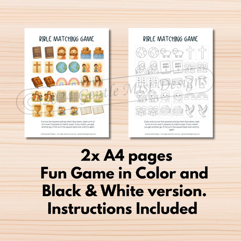 Bible Matching Game Printable | Christian Memory Game for Kids | Color ...