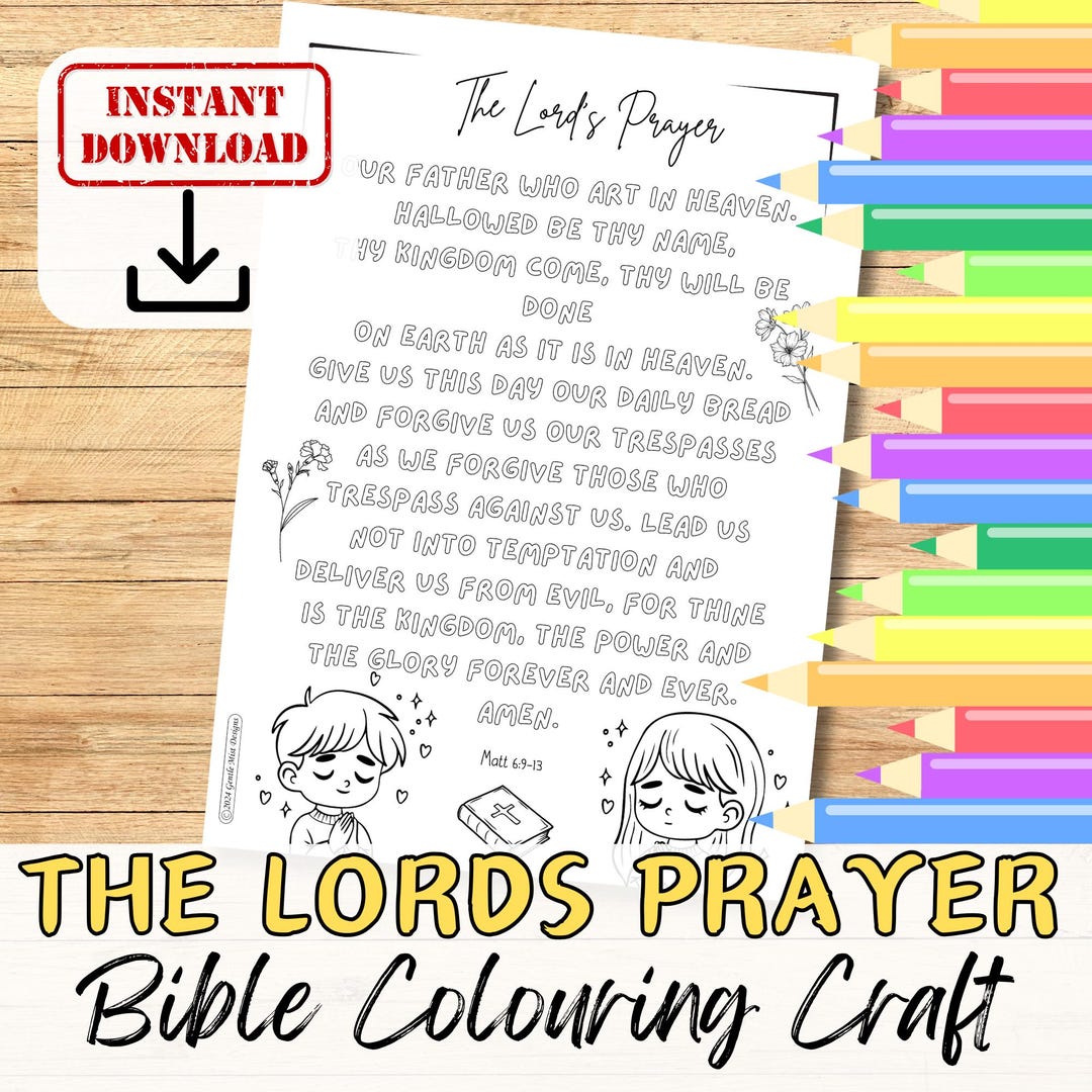 THE LORDS PRAYER Colouring Sheet Activity for Kids, Youth. Sunday ...