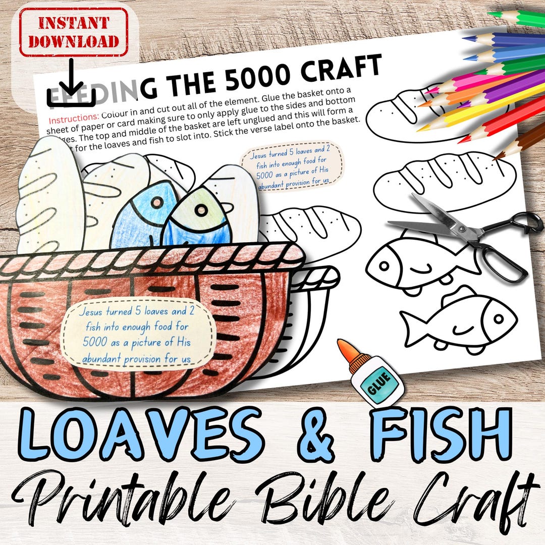 LOAVES & FISH Bible Story Craft Activity for Kids. Sunday School ...