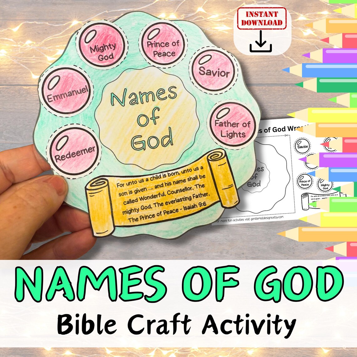 Names of GOD CHRISTMAS WREATH Craft Activity for Kids. Bible Faith ...