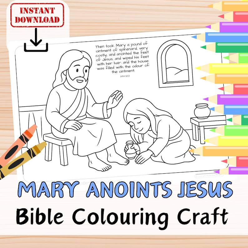 MARY ANOINTS JESUS With Oil Bible Verse Coloring Sheet Activity for ...