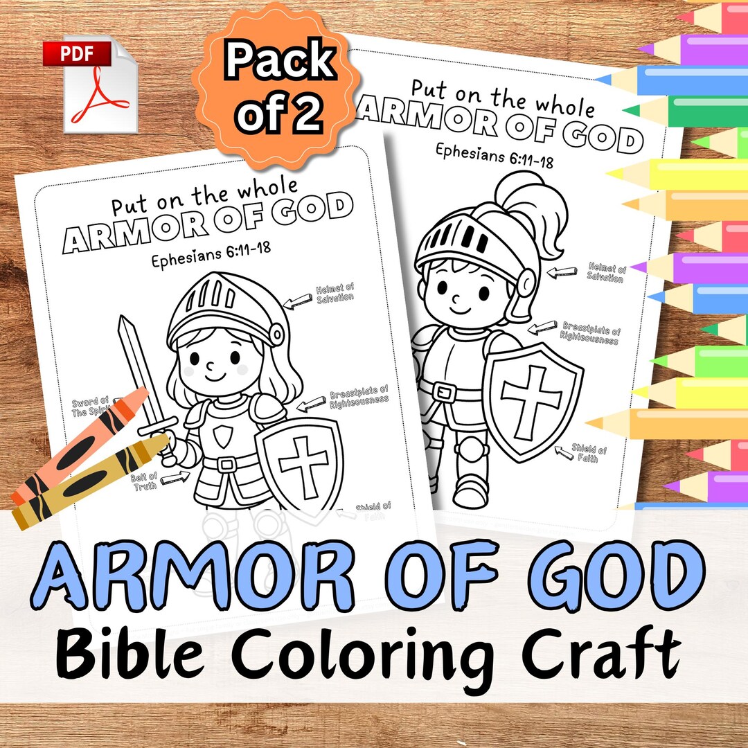 ARMOR OF GOD Bible Verse Coloring in Sheets Activity for Kids Youth ...