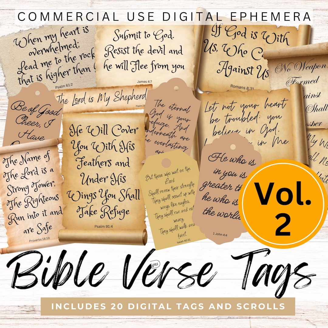 BIBLE VERSE Tags & Scrolls Ephemera Clipart Volume 2. Junk Journal ...