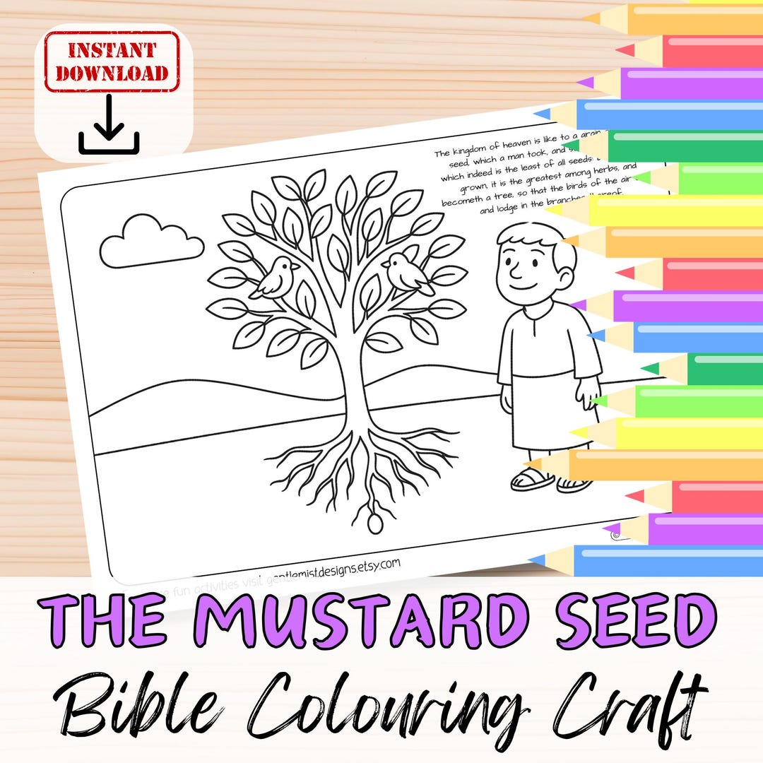 THE MUSTARD SEED Bible Verse Coloring in Sheet Activity for Kids, Youth ...