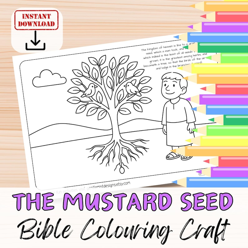 THE MUSTARD SEED Bible Verse Coloring in Sheet Activity for Kids, Youth ...
