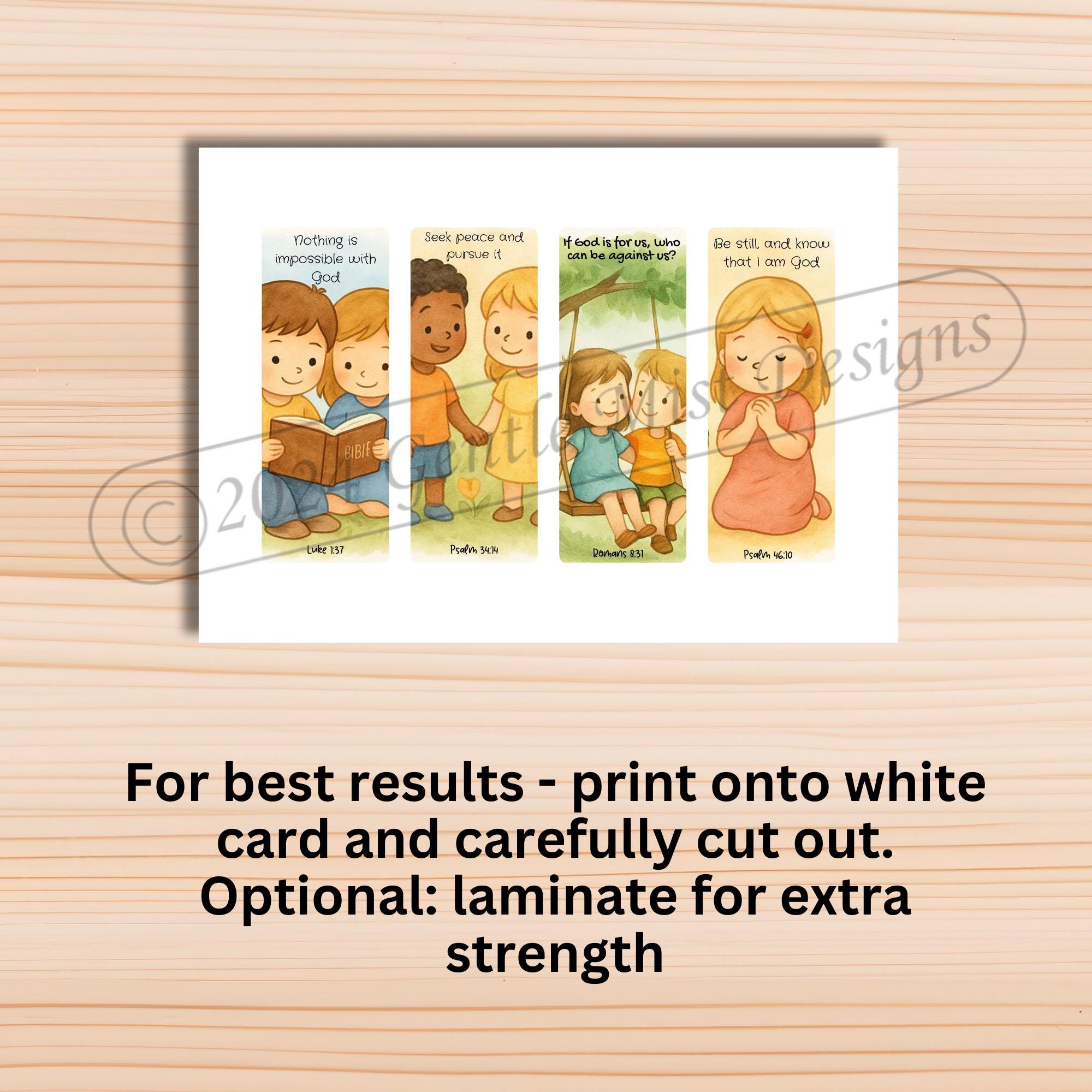 CUTE KIDS BIBLE Memory Verse Bookmarks Set of 4 Watercolor Page Markers ...