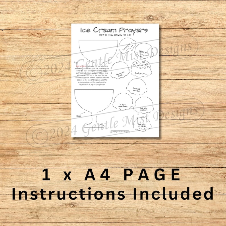 PRAYER ICE CREAM Coloring Craft Activity for Kids. Bible Based ...