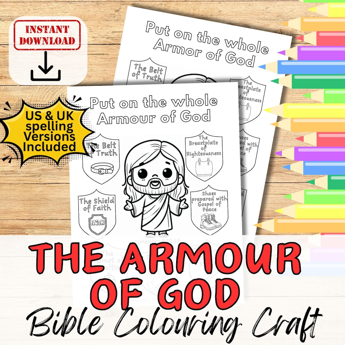 THE ARMOUR of GOD Bible Verse Colouring Sheet Activity for Kids, Youth ...