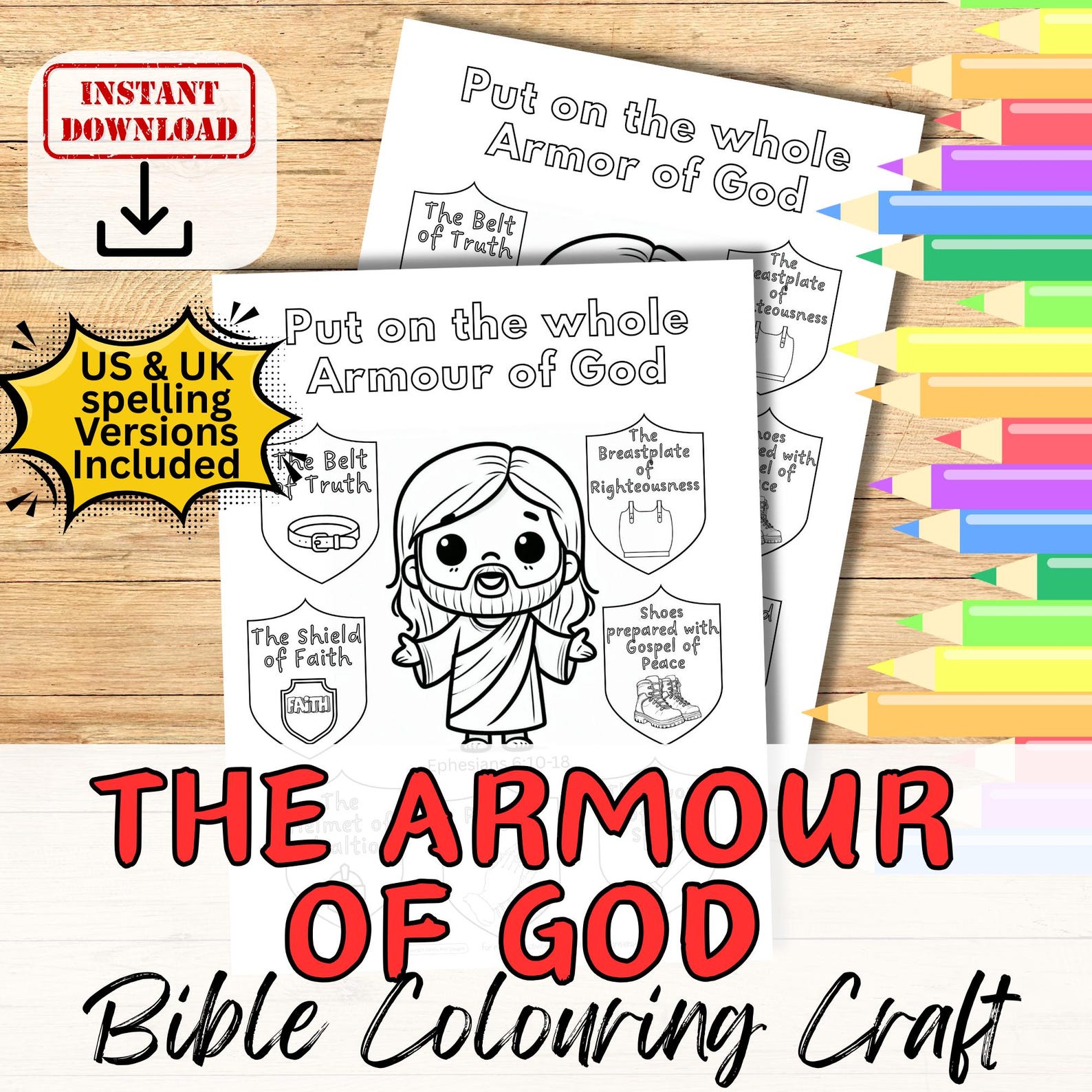 THE ARMOUR of GOD Bible Verse Colouring Sheet Activity for Kids, Youth ...