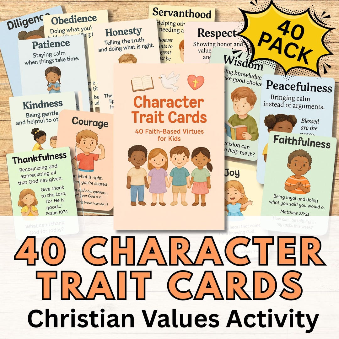 40 Christian Character Trait Cards for Kids – Faith-based Values ...
