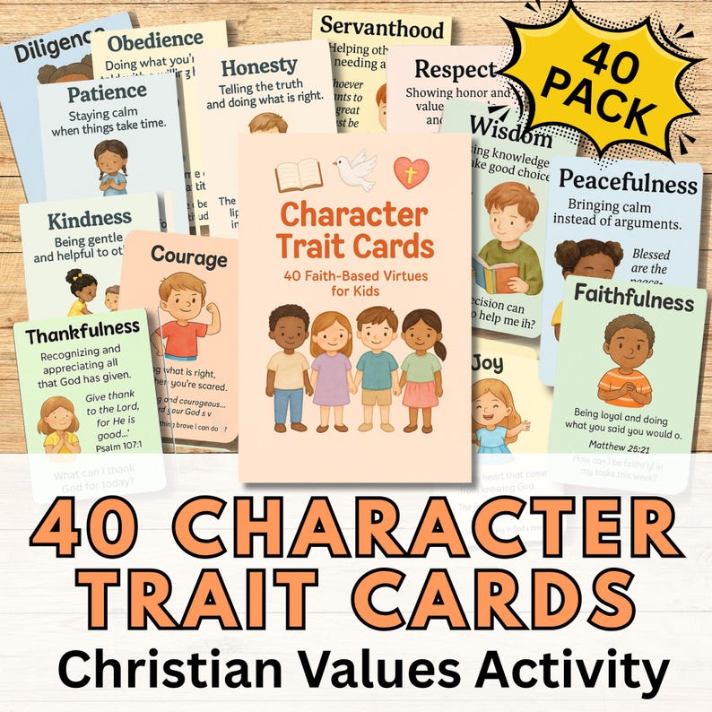 40 Christian Character Trait Cards for Kids – Faith-based Values ...