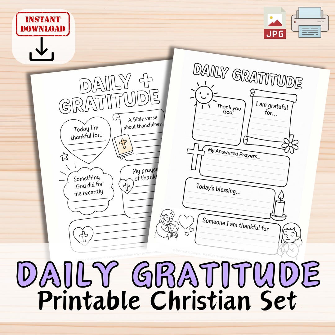 DAILY GRATITUDE JOURNAL Kit for Kids Printable Bible Set for Sunday ...