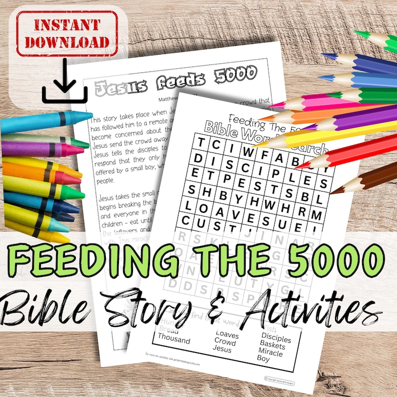 FEEDING THE 5000 Bible Story and Activity Sheet for Kids. Sunday School ...