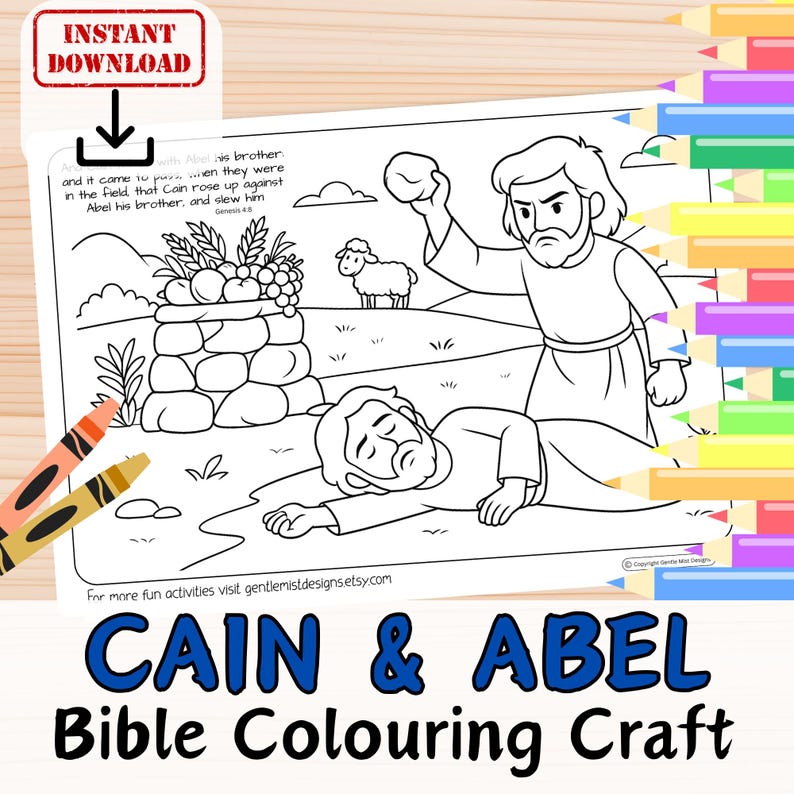 CAIN & ABEL Bible Verse Coloring in Sheet Activity for Kids Youth ...