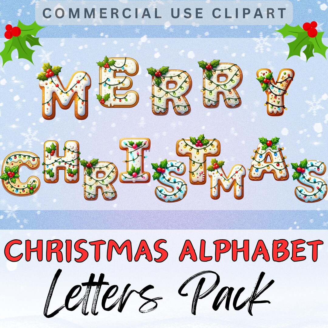 CHRISTMAS ALPHABET LETTERS Clipart Pack. Junk Journal Card Making High ...