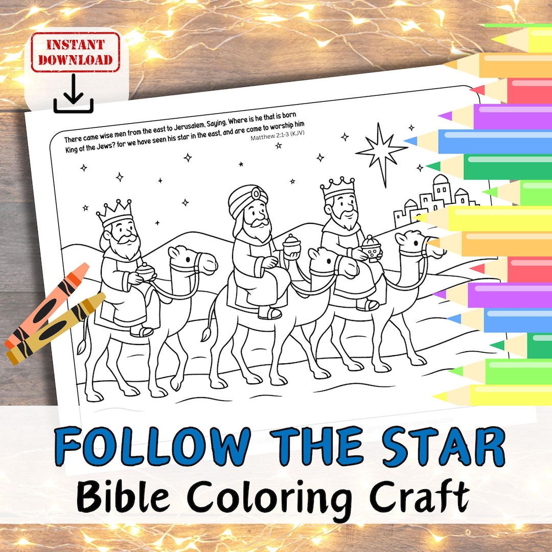 FOLLOW THE STAR Wise Men Magi Bible Verse Coloring Page Activity for ...