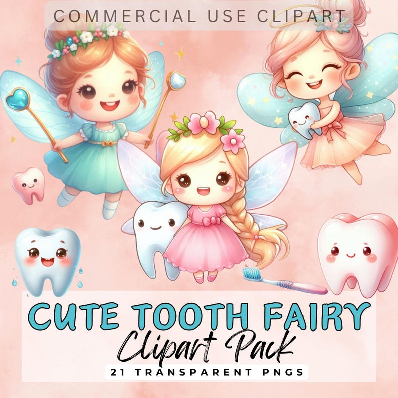 Cute TOOTH FARIY Clipart. Dental Junk Journal Card Making Images High ...