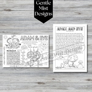 ADAM & EVE Bible Story and Activity Sheet for Kids. Church Sunday ...
